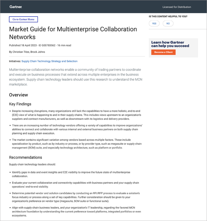 Gartner Market Guide Multienterprise Collaboration Networks - SupplyOn